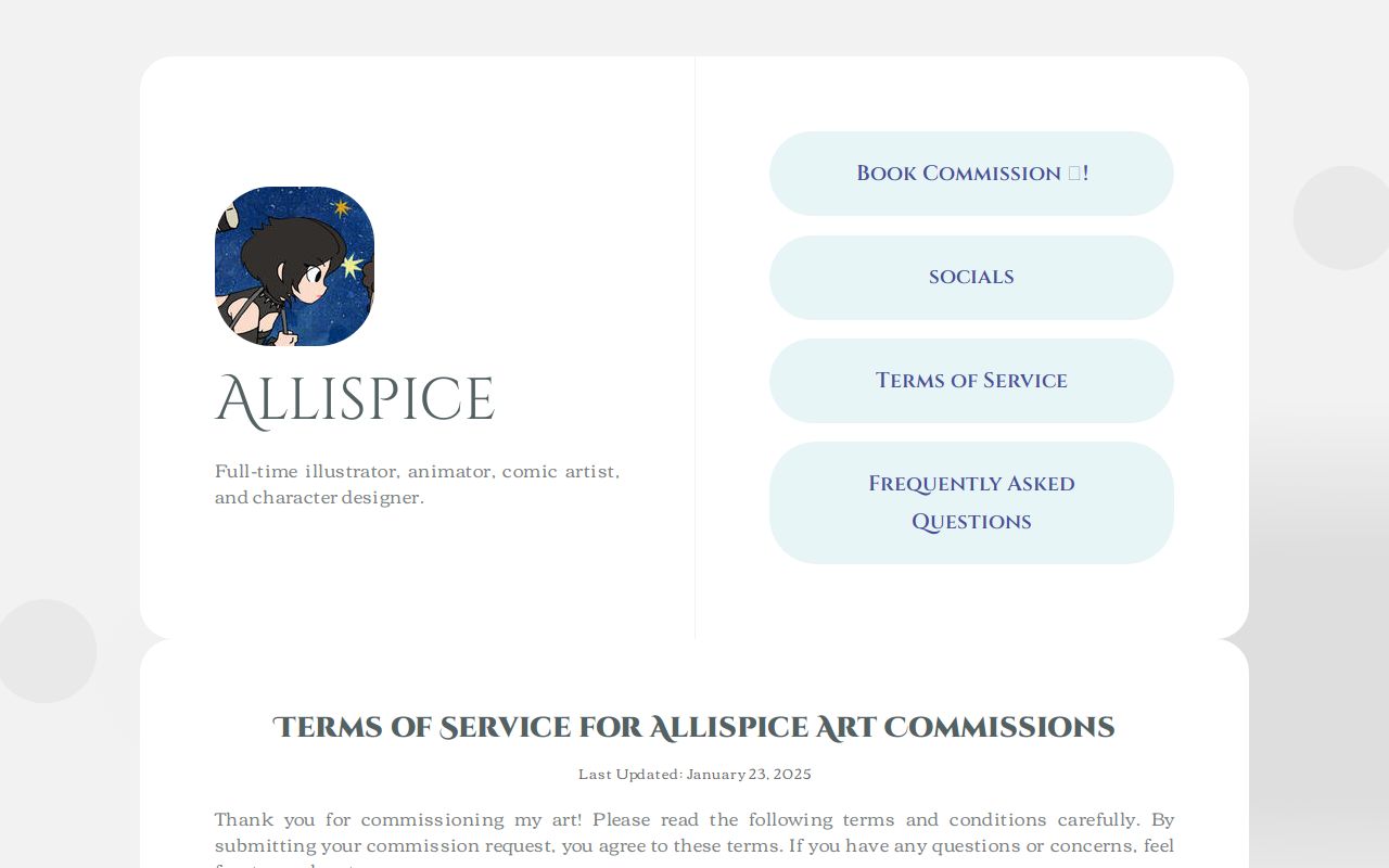 50% OFF Commissions | Allispice's Carrd